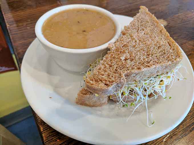 The classic soup and sandwich combo here isn't just lunch, it's a warm hug for your stomach on a cool Midwestern afternoon.