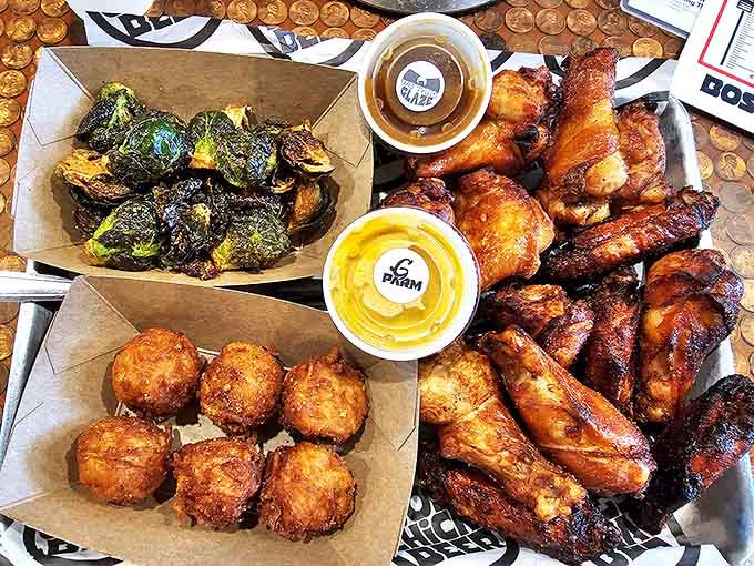 Glistening with sauce and perfectly crisped, these wings demand to be devoured alongside those legendary brussels sprouts and a cold craft beer.