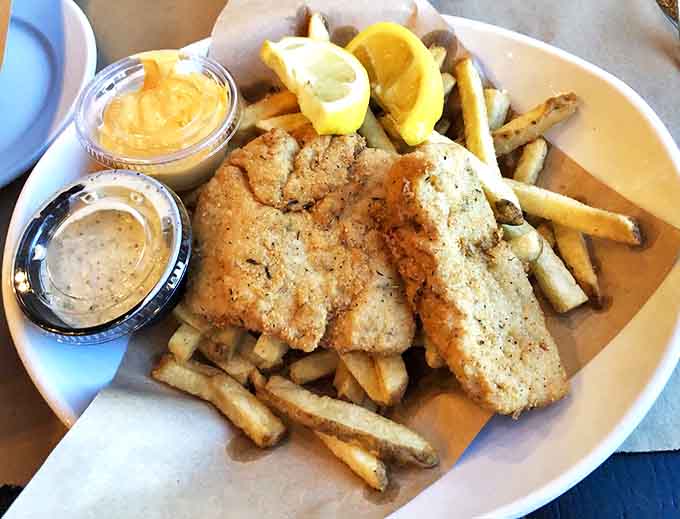 Great Lakes whitefish gets the royal treatment in this fish and chips masterpiece &ndash; crispy, light batter shatters to reveal flaky perfection underneath.