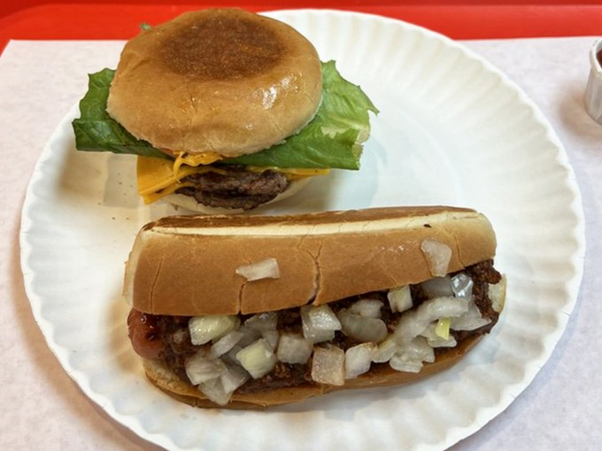 The dynamic duo: Al's cheeseburger and hot dog represent comfort food elevated to an art form.