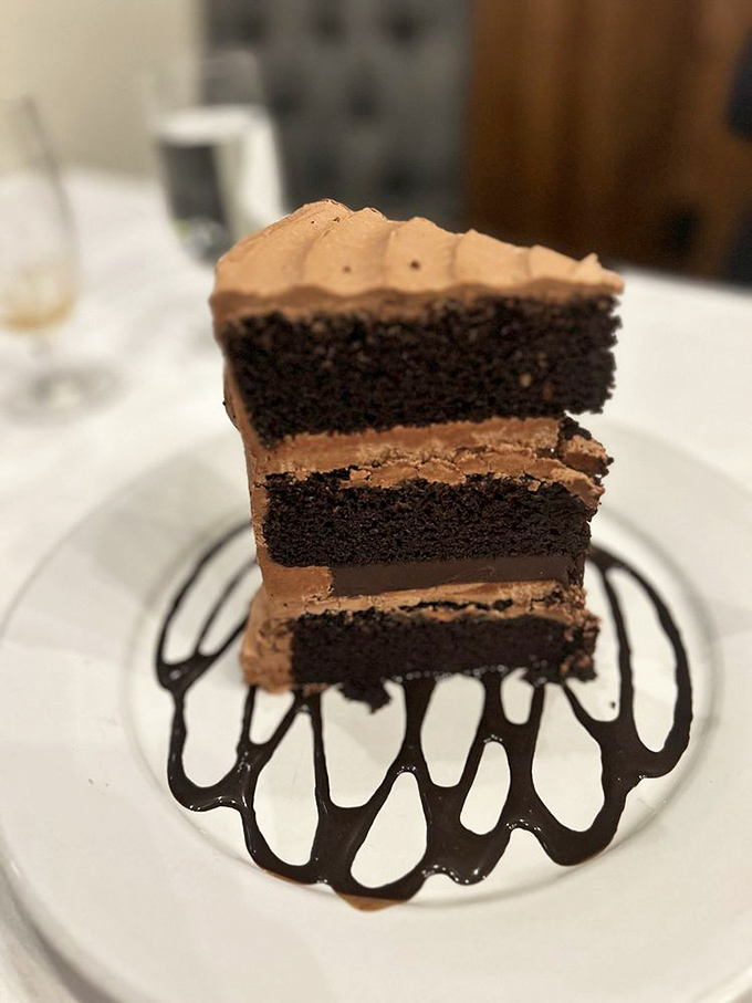 Three towering layers of chocolate decadence that somehow manage to be both rich and light simultaneously.