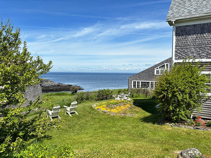 Million-dollar views come standard with Monhegan accommodations, where Adirondack chairs invite visitors to simply sit and absorb the coastal panorama.