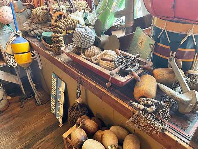 Maritime treasures and nautical decor transport you to a time when "going online" meant casting fishing nets into actual water.