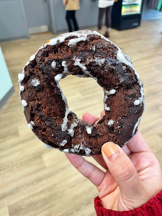 Dark chocolate and sea salt on a potato donut sounds like someone's fever dream, but it's actually a masterpiece that makes regular chocolate donuts seem like they're not even trying.