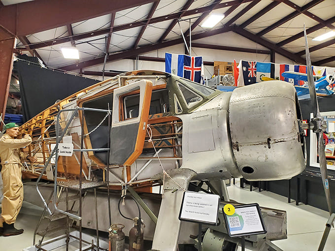 This partially restored De Havilland Dragon Rapide offers a fascinating glimpse into the wooden skeleton beneath the skin of these magnificent flying machines.