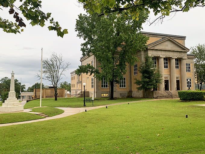 The stately courthouse commands respect with its classical columns and symmetrical design &ndash; justice with architectural flair.