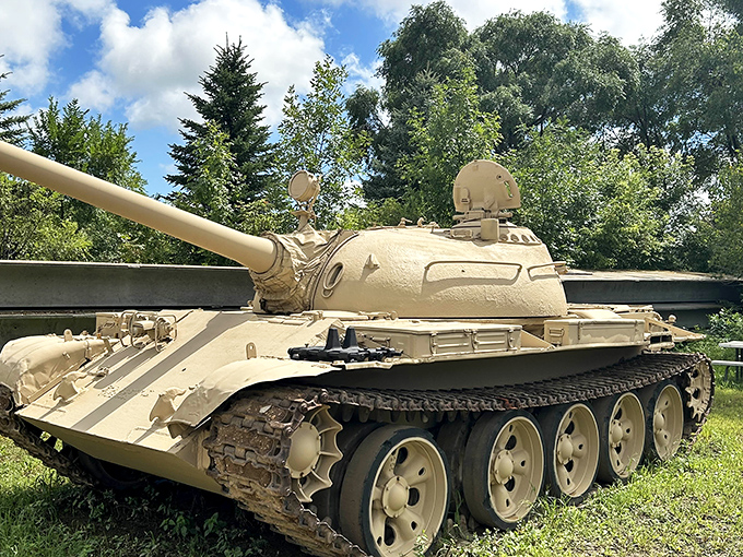 Desert storm vibes: This sand-colored beauty stands ready for action, its massive cannon a reminder of its original purpose.