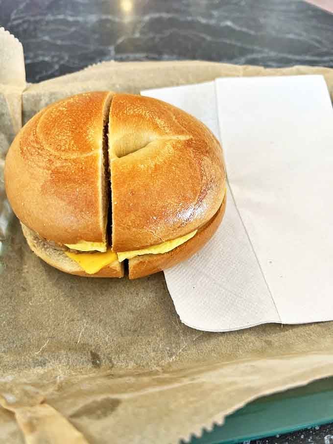 Breakfast perfection on a bagel &ndash; this egg sandwich proves that simplicity, when executed flawlessly, creates the most satisfying morning ritual.