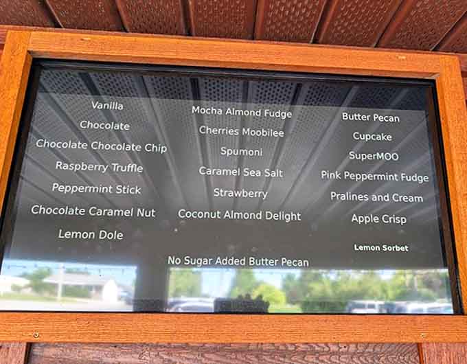 The flavor board reads like a dessert lover's bucket list &ndash; Cherries Moobilee and SuperMOO sharing space with classics like Butter Pecan.