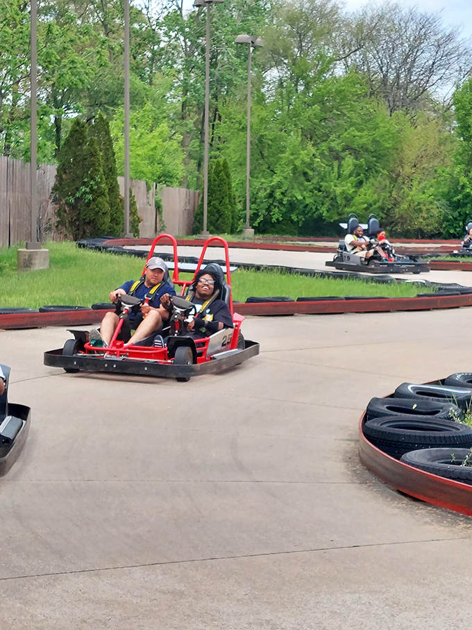 Speed demons take the curves with surprising skill, proving that the need for speed starts young at this family-friendly racing track.