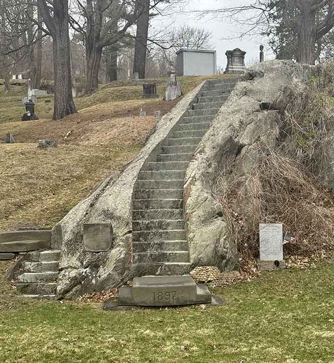 These hand-carved stairs wind through the hillside like a stone stairway to heaven, each step a small miracle of 19th-century determination and skill.