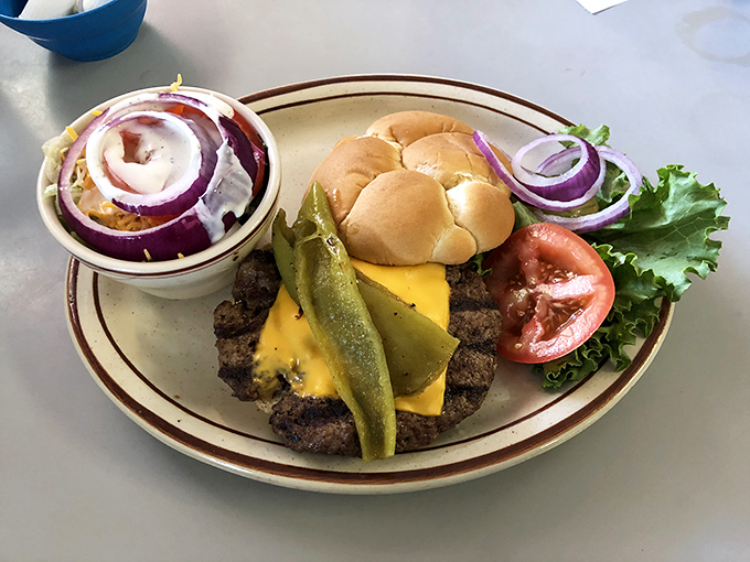 The Green Chili Burger delivers that perfect Southwestern kick, where mild heat cuts through rich beef and cheese for an unforgettable flavor experience.