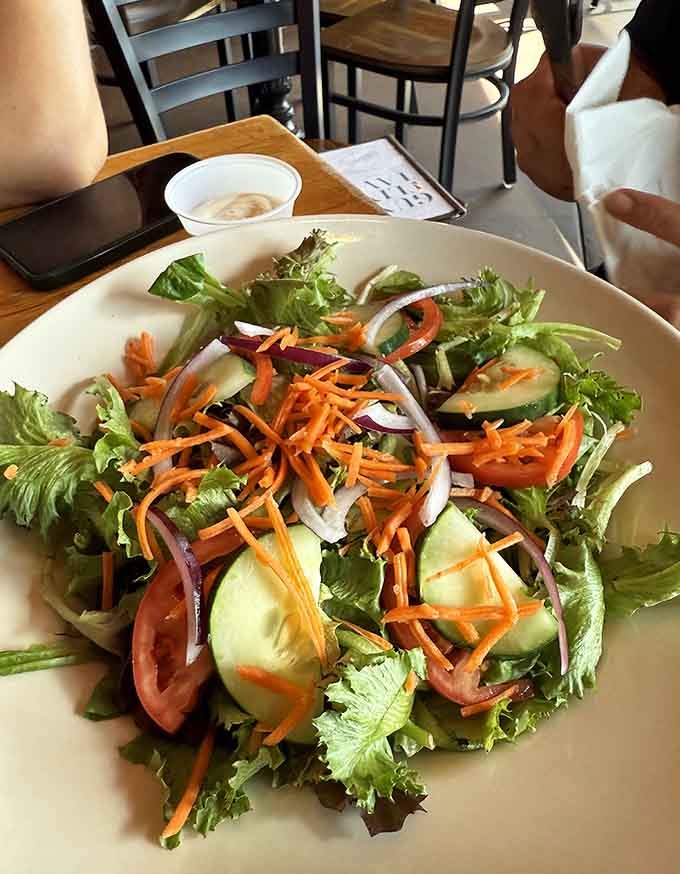 Fresh garden salads prove that vegetables can hold their own, even in a place famous for fish and burgers.