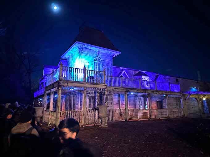 When HellsGate lights up at night, it transforms into something that makes every horror movie set designer weep with jealous admiration.