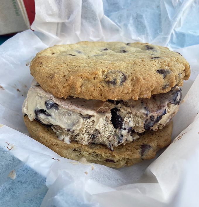 Not your childhood ice cream sandwich! Fresh-baked cookies embrace house-made ice cream in a dessert that requires both napkins and a moment of silent appreciation.