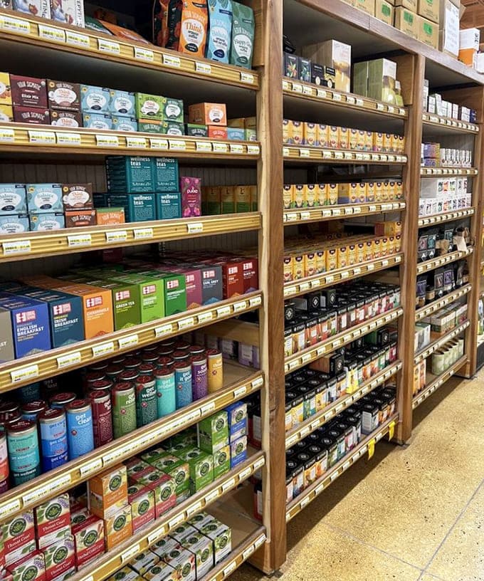 This tea aisle has more varieties than most people knew existed, from breakfast blends to flavors that sound like candle scents.
