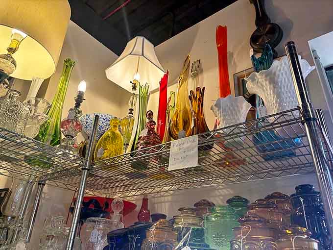 Colorful vintage glassware catches the light like edible jewels, reminding us that drinking vessels were once works of art themselves.