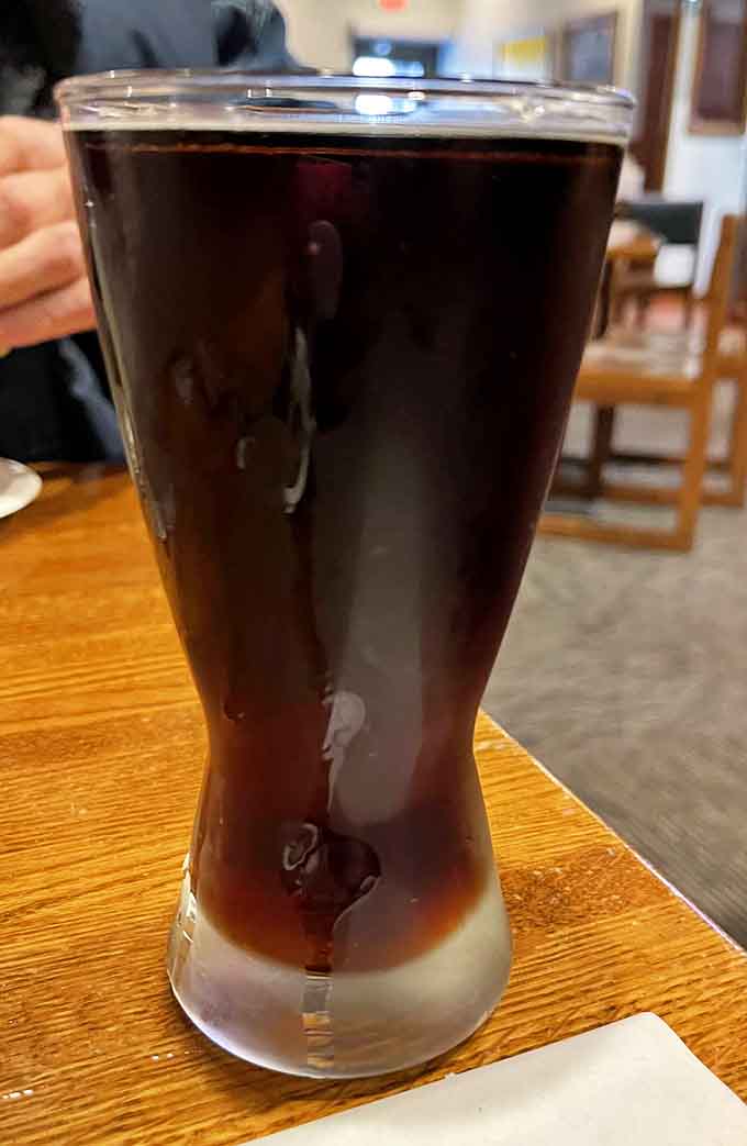 Served in a proper glass with condensation beading on the sides, this root beer looks as good as it tastes, which is saying something.