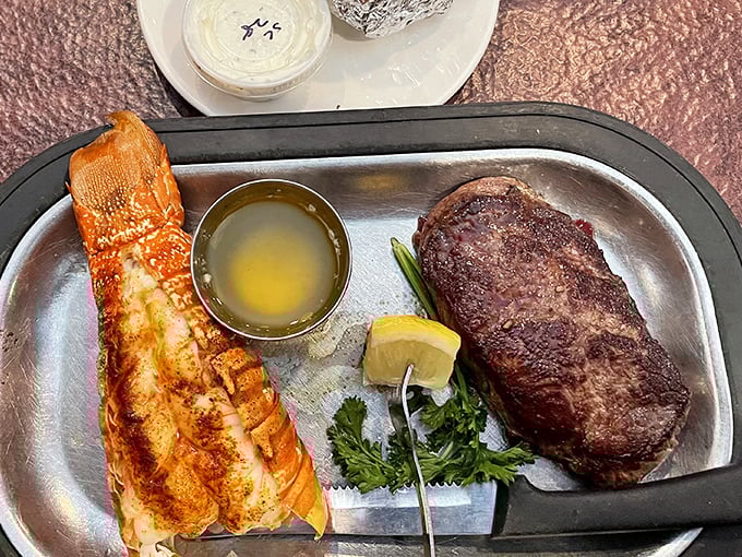 Surf meets turf in perfect harmony &ndash; a lobster tail that would make coastal restaurants jealous alongside a steak cooked to perfection.