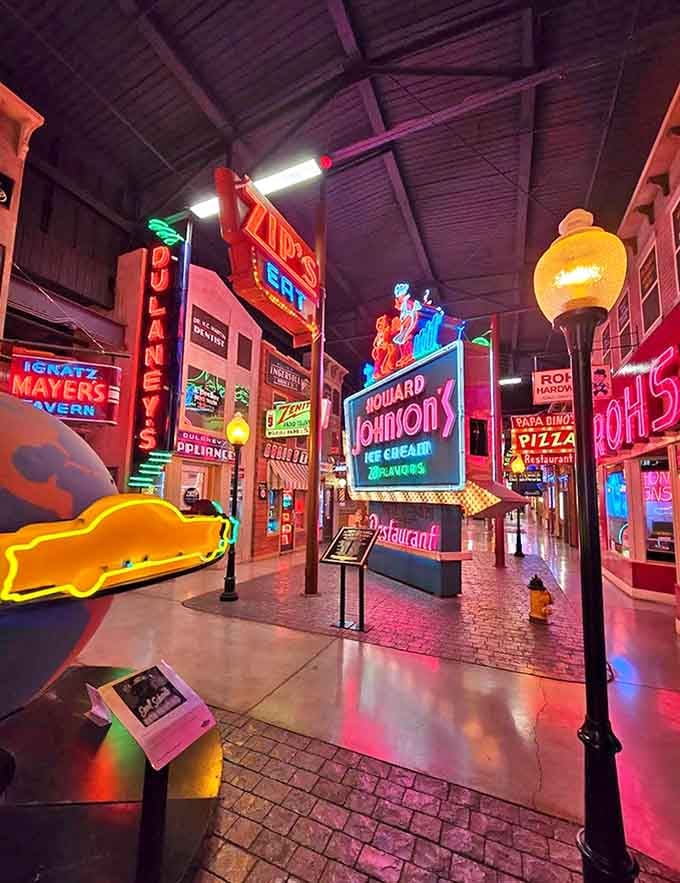 Walking down this recreated Main Street feels like stepping into a 1950s movie set, complete with Howard Johnson's promising ice cream just around the corner.