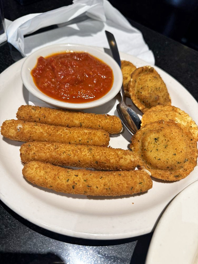 Crispy, golden-brown mozzarella sticks and ravioli fritti that shatter with each bite&mdash;the perfect opening act before the main pasta event.