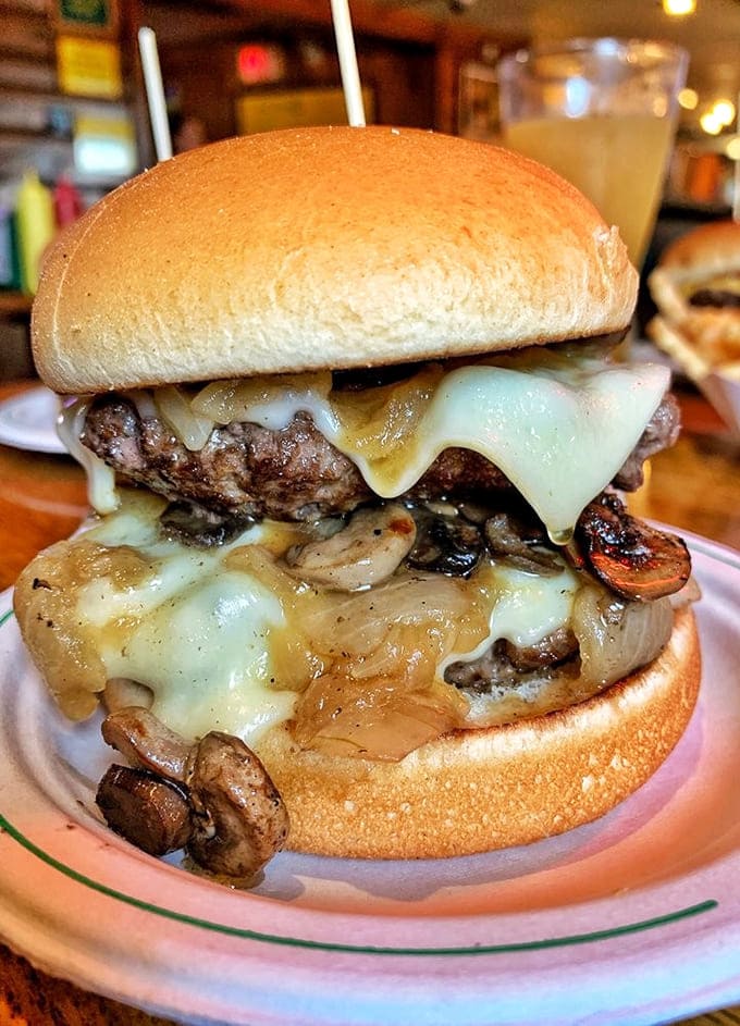 The Mushroom Swiss burger brings sophistication to the table with saut&eacute;ed mushrooms and real Swiss cheese creating a symphony of flavors.