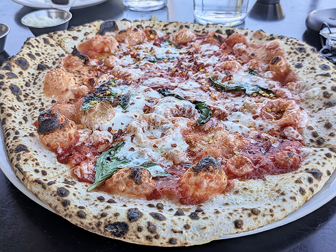 The classic Margherita showcases Pizzicletta's philosophy: simple, high-quality ingredients allowed to shine through thoughtful preparation and perfect cooking.