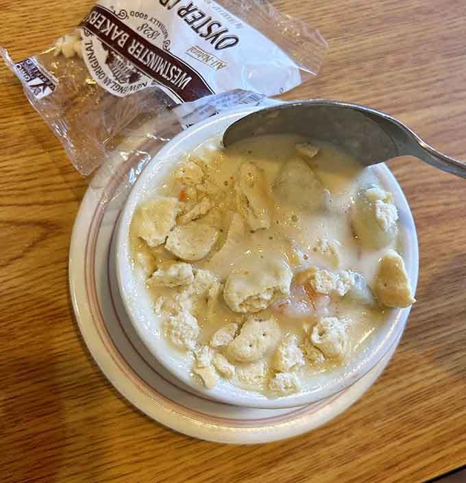 Each spoonful reveals generous pieces of seafood swimming in that perfectly creamy broth that's made Nook & Cranny famous throughout Maine.