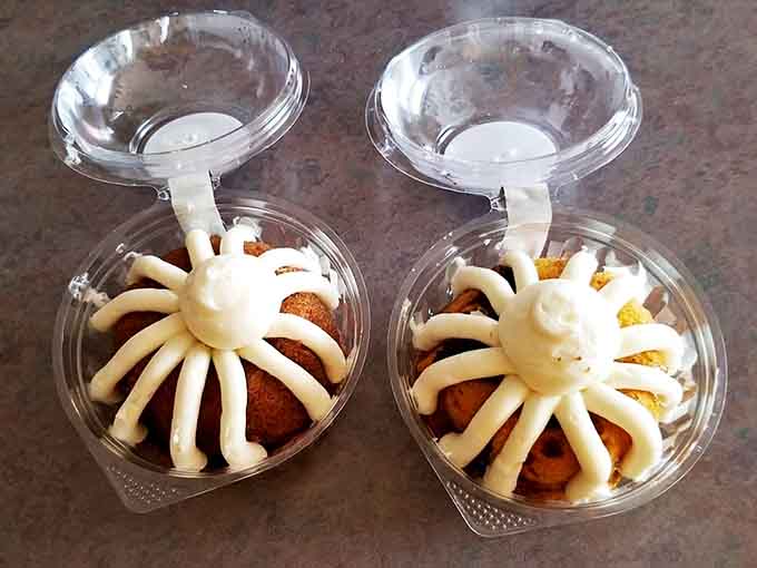 Mini bundt cakes in their portable containers, perfect for sharing or pretending you're going to share.