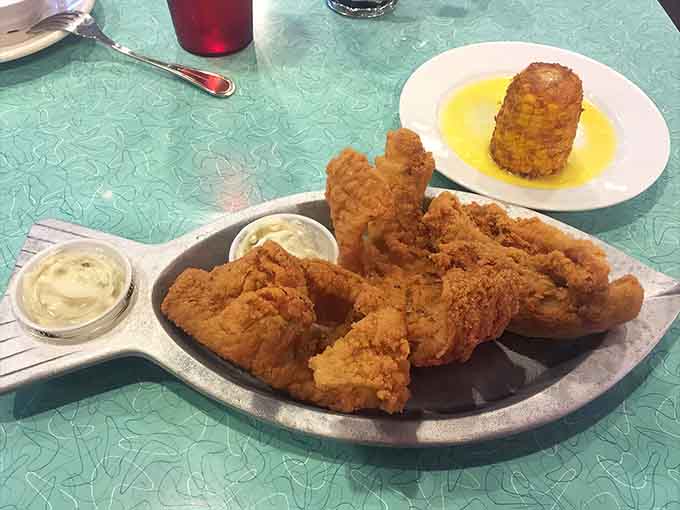 When fried fish meets deep-fried corn, it's basically a state fair on a plate, minus the Ferris wheel.