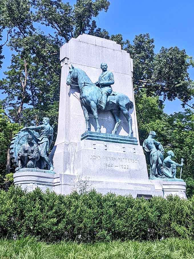 Majestic equestrian statue commemorates John Henry Patterson, his bronze figure eternally surveying the land he once knew.