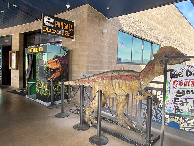 Say "extinction event" instead of "cheese"! The Dinosaur Grill's photo booth creates memorable snapshots with prehistoric backdrops and a friendly dino host.