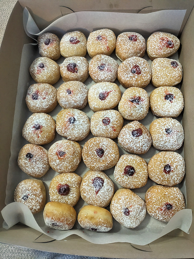 Powdered perfection! These jam-filled delights dust your fingers and warm your soul with each berry-bursting bite.