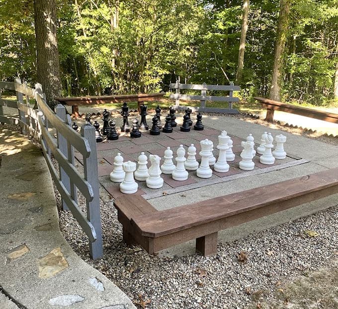 Giant chess pieces let you strategize like medieval tacticians, minus the actual warfare and with better snacks nearby.