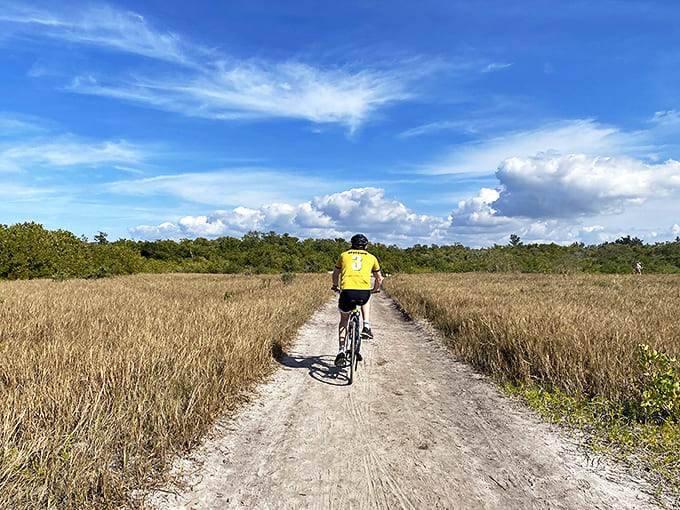 Cycling through golden grasslands under Florida's impossibly blue sky &ndash; cardio with a view that beats any gym's TV screens.