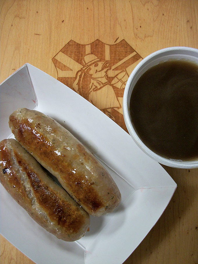 These aren't just any sausages &ndash; they're proper British bangers with that distinctive snap when cut, revealing perfectly seasoned meat within.