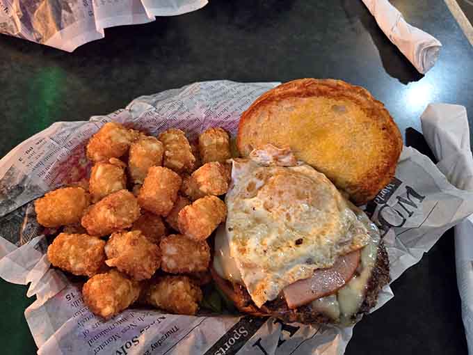 The burger and tater tots combo is Minnesota comfort food at its finest, golden and glorious on every level.