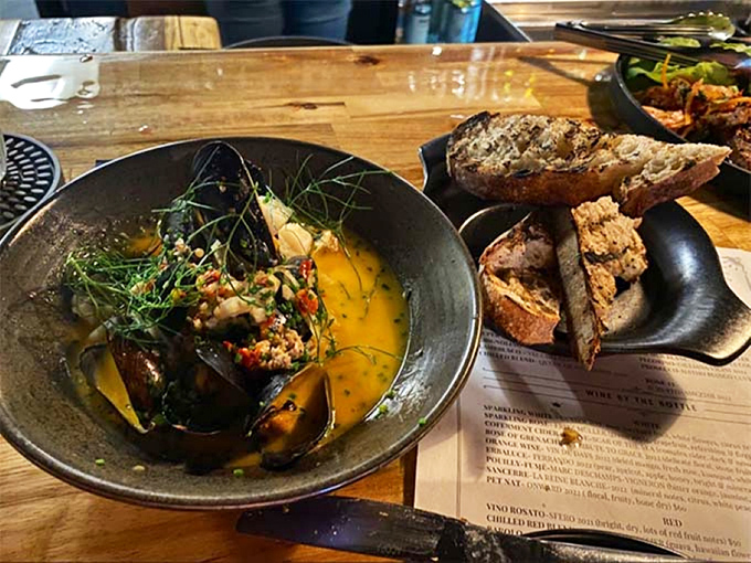 Steamed mussels bathing in a broth so delicious you'll want to drink it straight from the bowl &ndash; bread is merely the polite option.