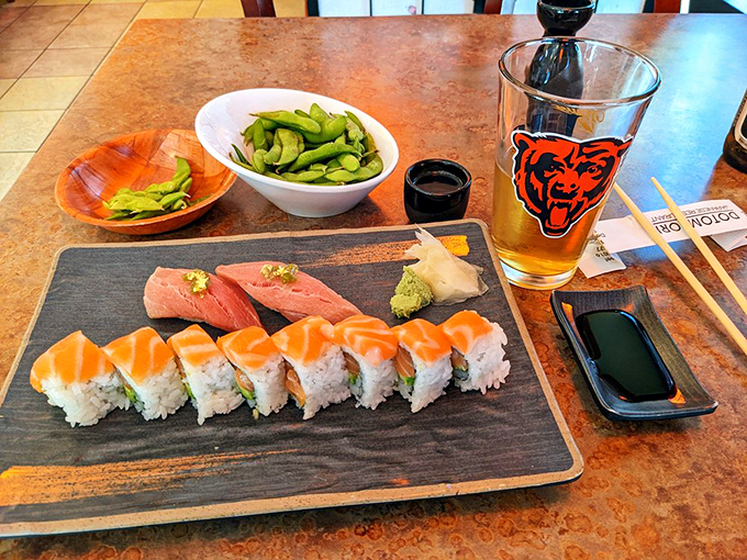 Chicago Bears fans take note&mdash;this spread pairs perfectly with game day, featuring fresh salmon rolls and edamame for good measure.