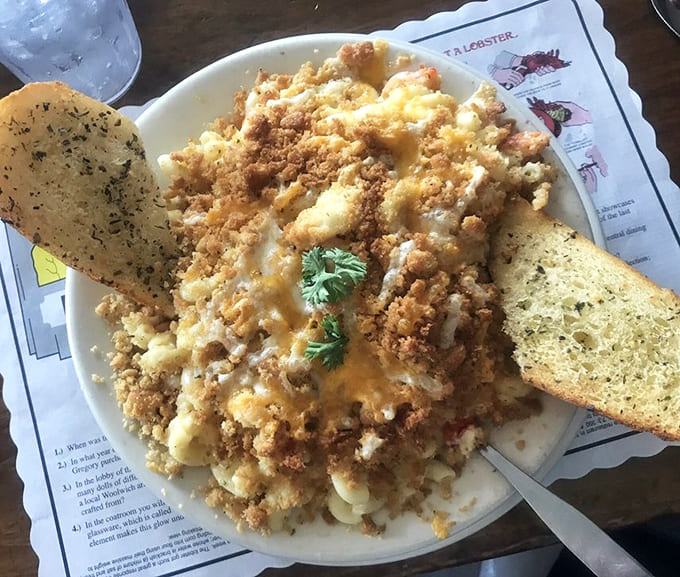 Golden breadcrumb topping on lobster mac and cheese is the culinary equivalent of putting a bow on a present, unnecessary but absolutely perfect.