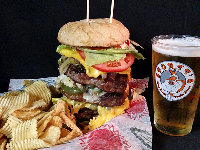 Holy cow! This triple-decker behemoth isn't garbage &ndash; it's a towering testament to the art of burger engineering.