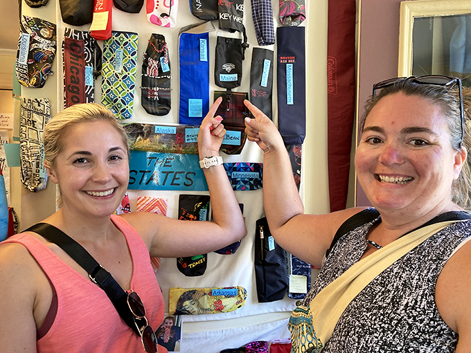 Visitors point excitedly at umbrella covers representing their home states &ndash; a fabric geography lesson you won't find in textbooks.
