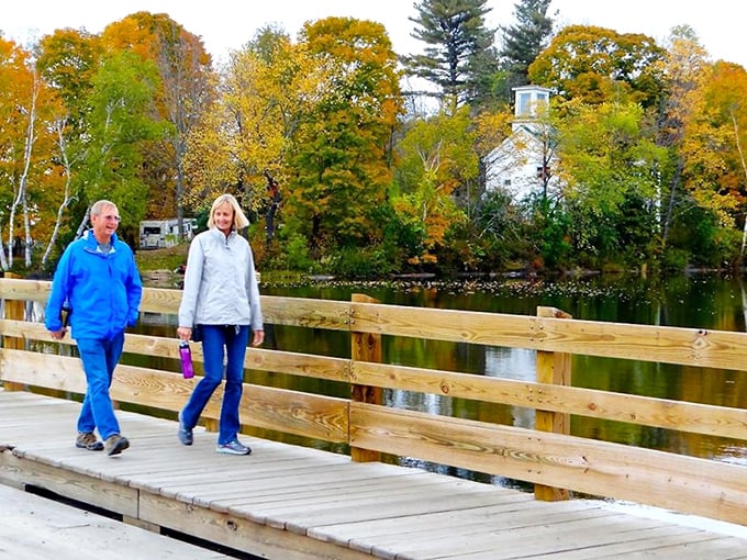 Morning strollers enjoy the peaceful ambiance, when mist rises from the lake and the day's possibilities float on the air.