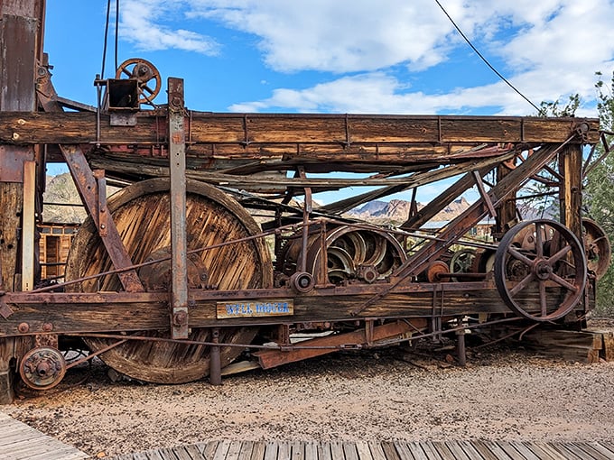 This rusty behemoth once drilled deep into the parched earth, a mechanical marvel that changed mining forever.