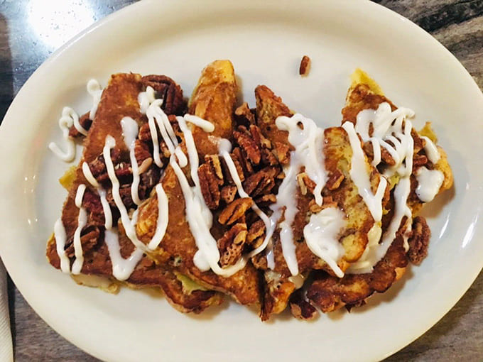 Apple pie transformed into French toast with pecans and icing is the kind of breakfast innovation that deserves an award.