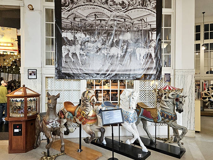 Like a wooden Noah's Ark frozen in time, these carousel animals stand at attention, waiting for their next chance to gallop in endless circles.