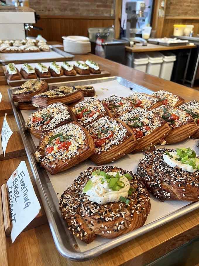 Pastry paradise awaits &ndash; the display case showcases an array of treats from cookies to croissants, each one more tempting than the last.