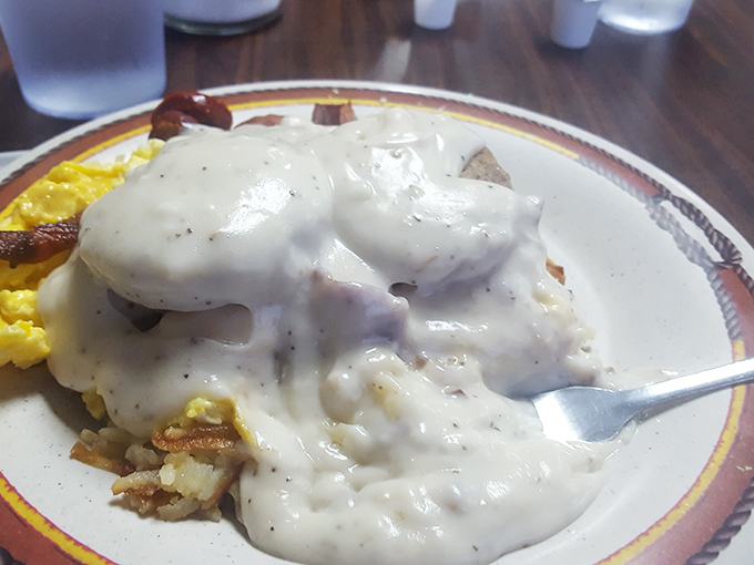 Biscuits swimming in creamy pepper gravy &ndash; a breakfast tradition that somehow works perfectly at any hour of the day.