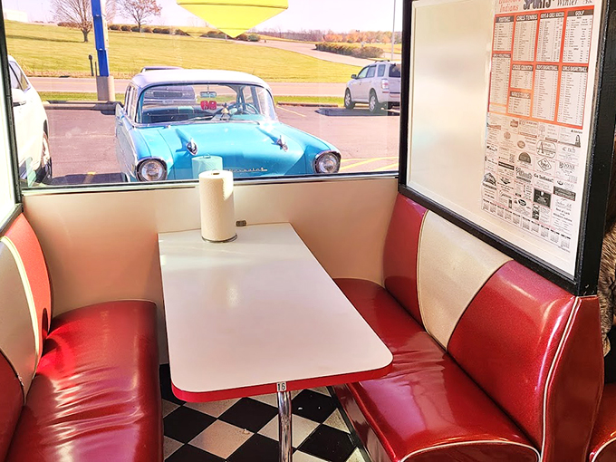 Window seat to yesteryear! Slide into these cherry-red booths and watch the world go by&mdash;preferably with a milkshake in hand.