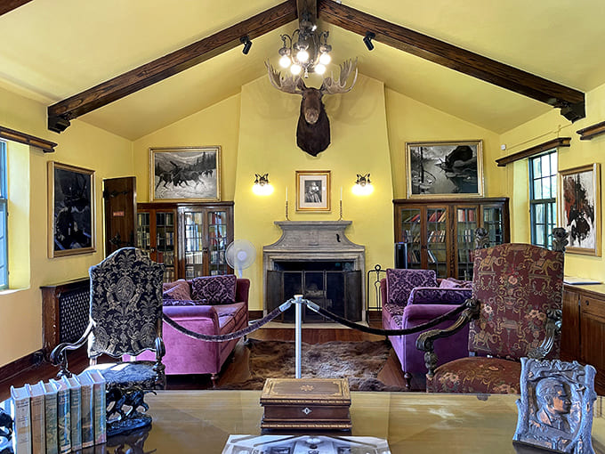 Stepping inside feels like entering a time capsule &ndash; rich wood paneling, vintage furniture, and that mounted bear watching over it all.